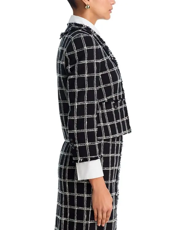 Thom Browne Windowpane Houndstooth Tweed V Neck Cardigan Jacket