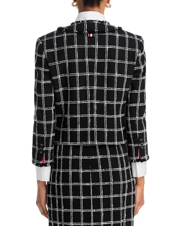 Thom Browne Windowpane Houndstooth Tweed V Neck Cardigan Jacket