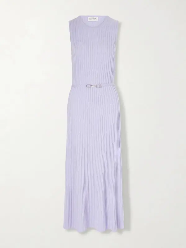 Gabriela Hearst Meier Belted Ribbed Wool And Cashmere-blend Midi Dress - Blue