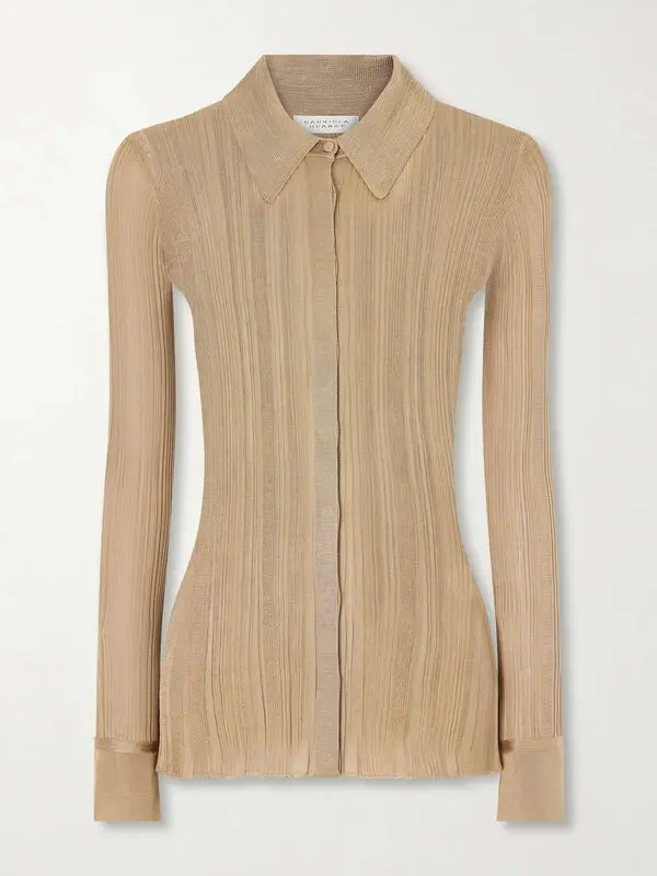 Gabriela Hearst Tamar Ribbed Silk Shirt - Camel