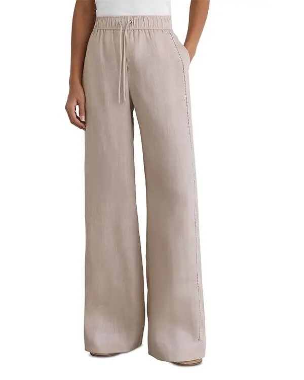 REISS Riley Linen Wide Leg Trousers - Neutral