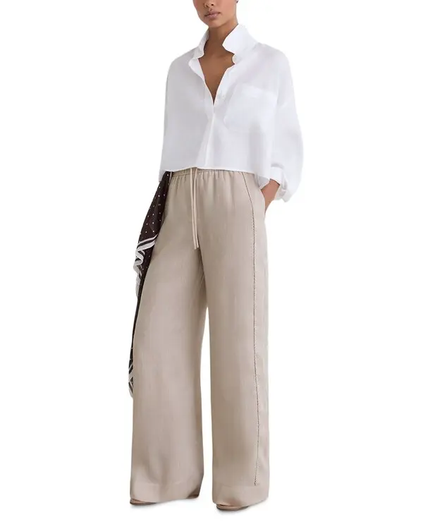 REISS Riley Linen Wide Leg Trousers - Neutral