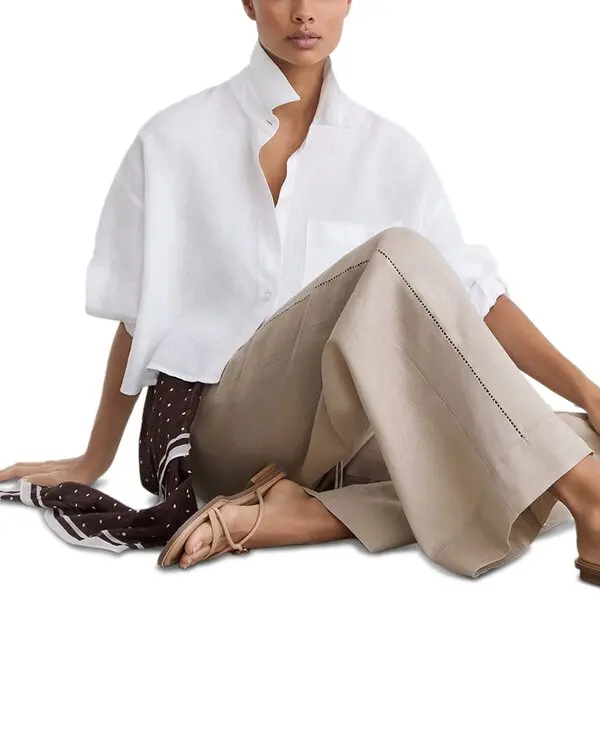 REISS Riley Linen Wide Leg Trousers - Neutral