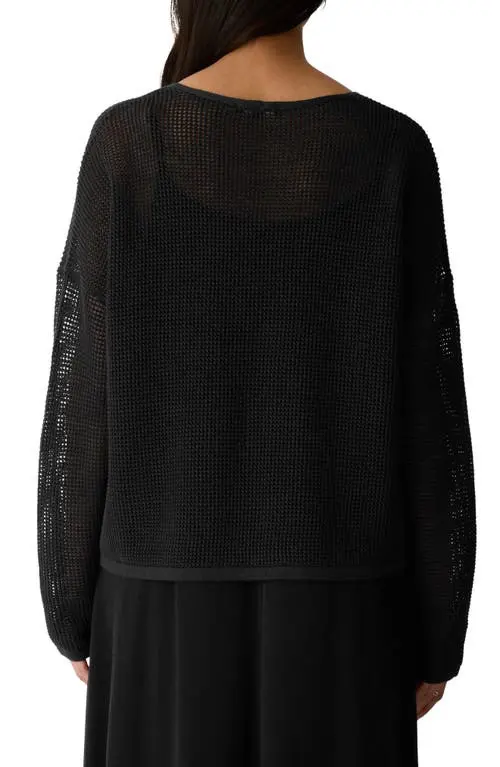Eileen Fisher V-neck Open Knit Sweater - Black