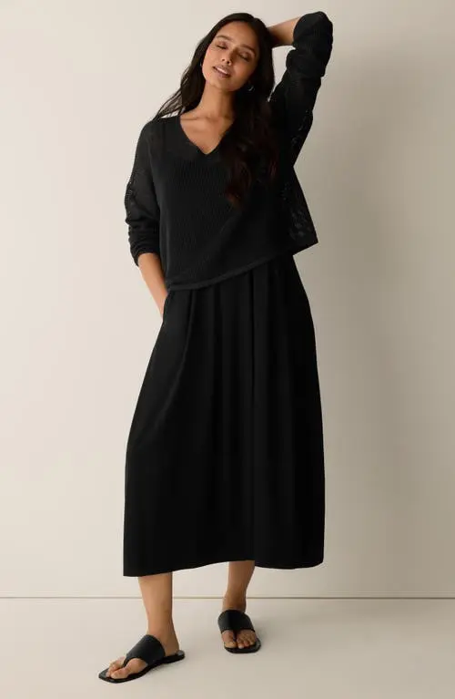 Eileen Fisher V-neck Open Knit Sweater - Black