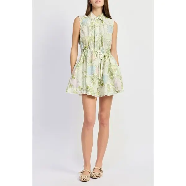 EN SAISON Blair Shell Print Halterneck Mini Dress - Ivory Olive Multi