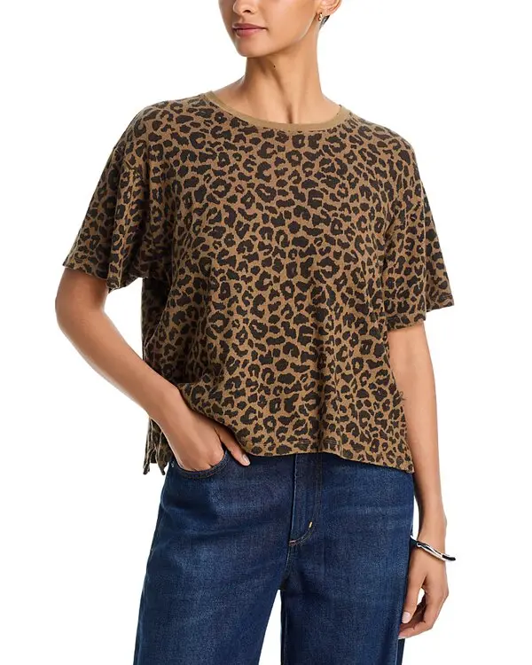 MOTHER The Boxy Ringer Tee Leopard Print Cotton Blend