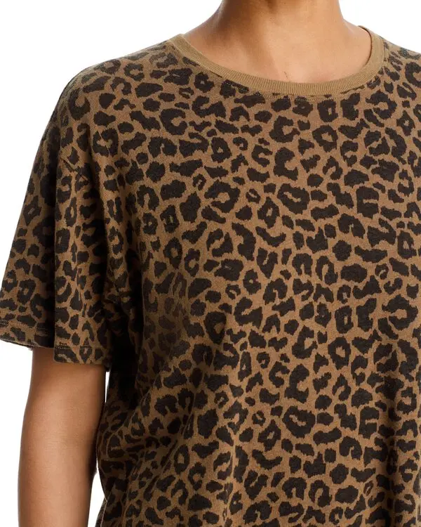 MOTHER The Boxy Ringer Tee Leopard Print Cotton Blend