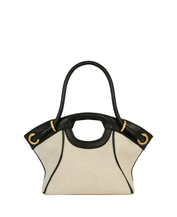 Balmain Small Tote In Smooth Leather And Canvas - Beige