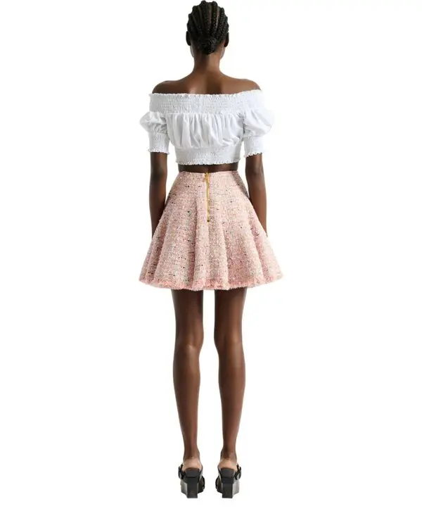 Balmain Flared Tweed Skirt With Button Detailing
