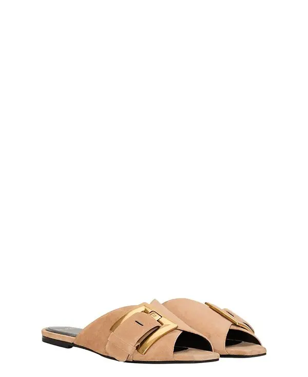 Balmain Flat Suede Leather Anthem Mules