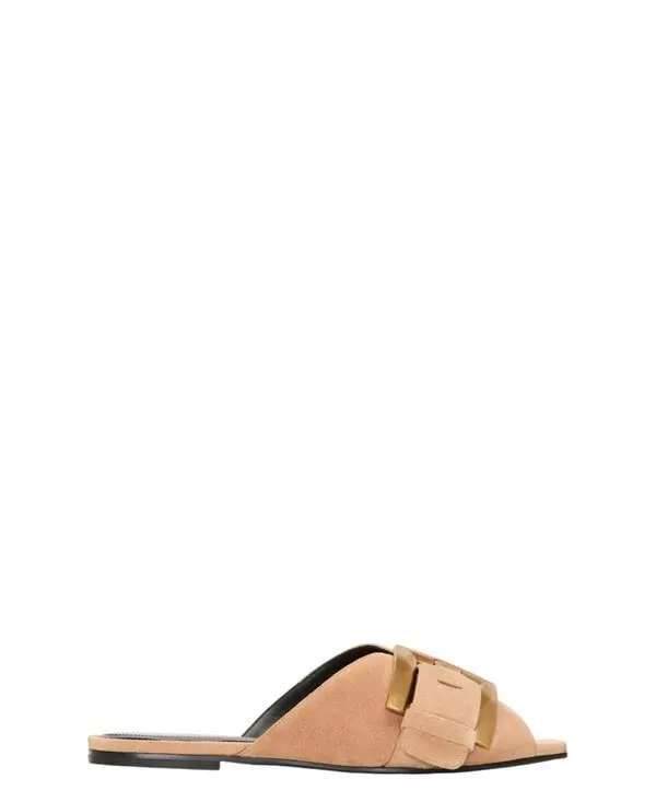 Balmain Flat Suede Leather Anthem Mules