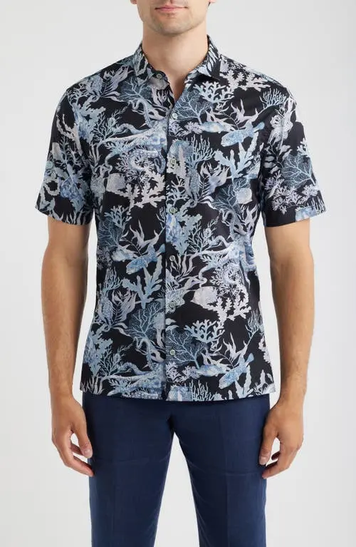 Tori Richard Octopuss Notched Collar Cotton Lawn Shirt - Black