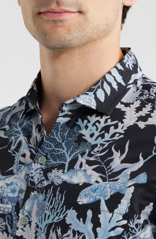 Tori Richard Octopuss Notched Collar Cotton Lawn Shirt - Black