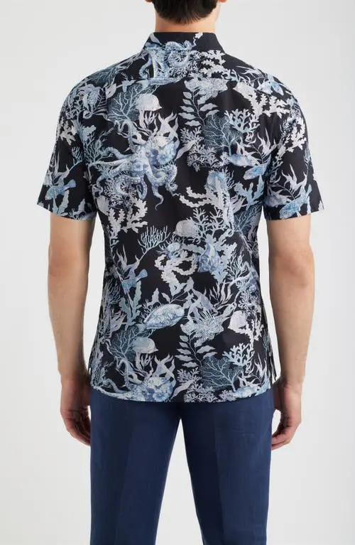 Tori Richard Octopuss Notched Collar Cotton Lawn Shirt - Black