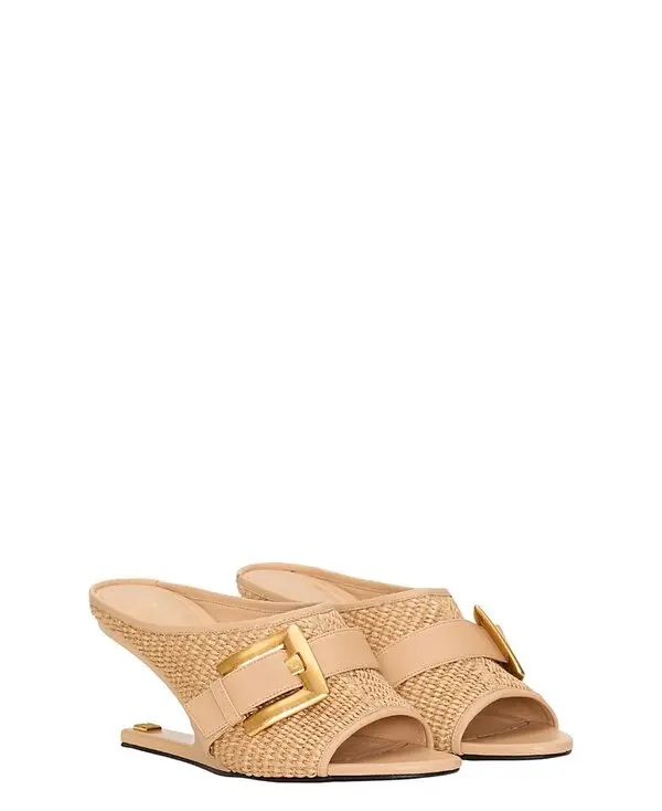Balmain Anthem No Wedge Mules In Smooth Leather And Raffia