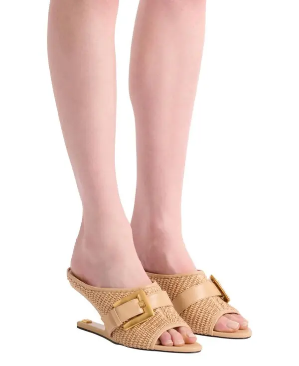 Balmain Anthem No Wedge Mules In Smooth Leather And Raffia