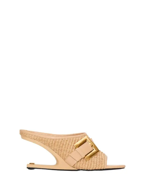 Balmain Anthem No Wedge Mules In Smooth Leather And Raffia