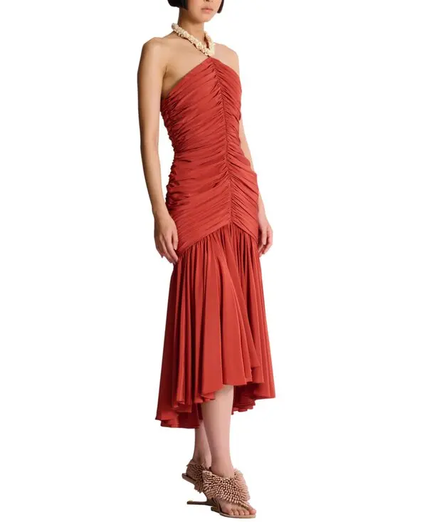 Balmain Halterneck Ruched Midi Dress