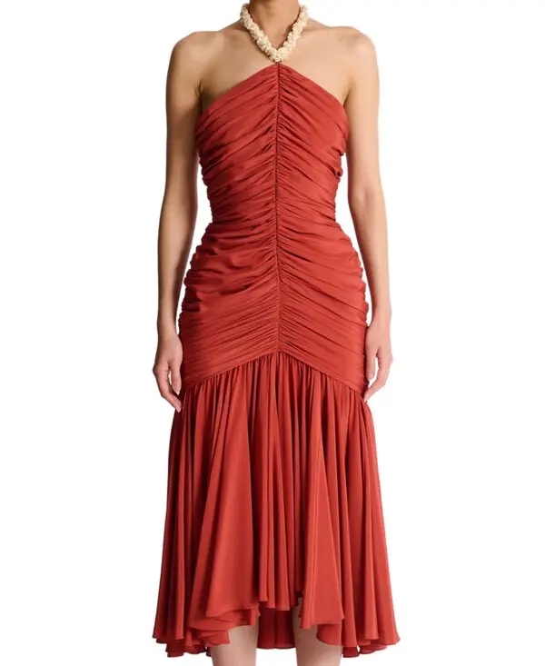 Balmain Halterneck Ruched Midi Dress