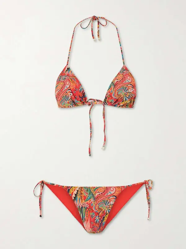 Etro Paisley-print Triangle Bikini - Red