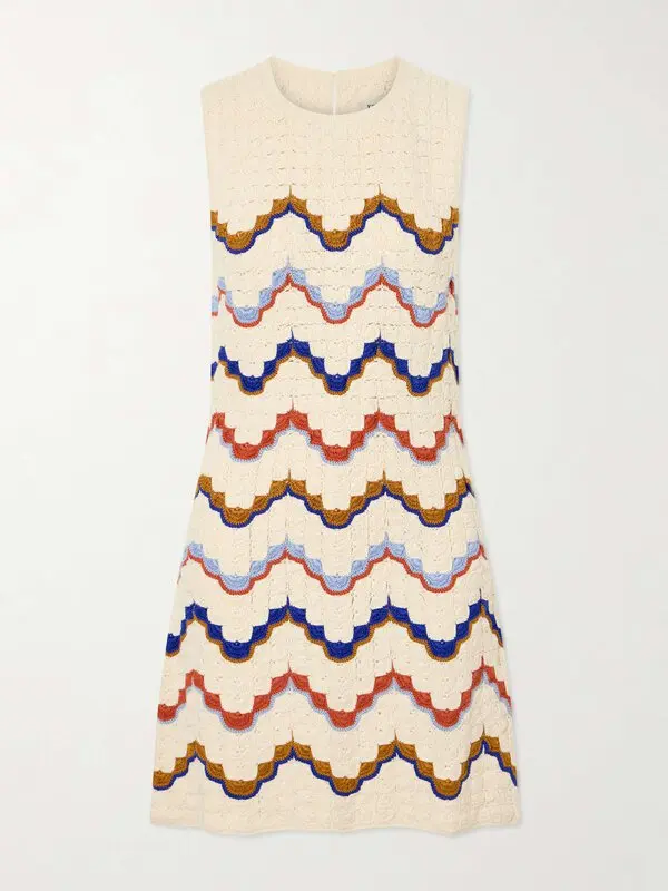 Escvdo Alma Striped Crocheted Cotton Mini Dress - Ivory