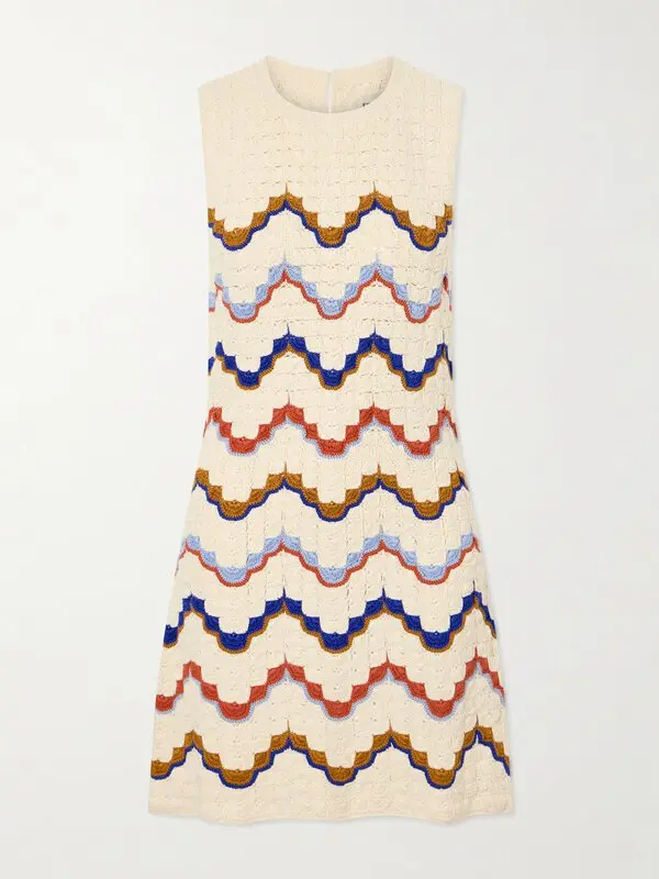 Escvdo Alma Striped Crocheted Cotton Mini Dress - Neutrals