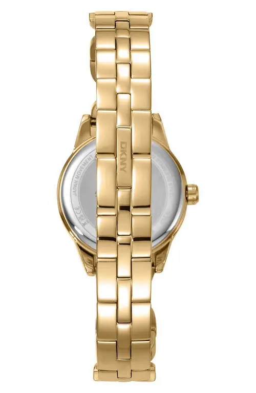 Dkny Stainless Steel Polished Bezel Leather Strap Watch - Champagne