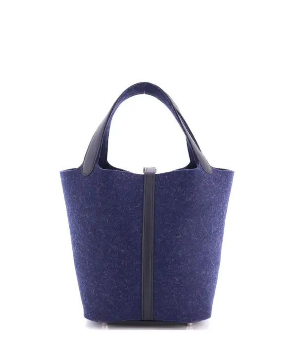 Hermès Mm Picotin Lock Bag Felt With Leather - Blue/ Black