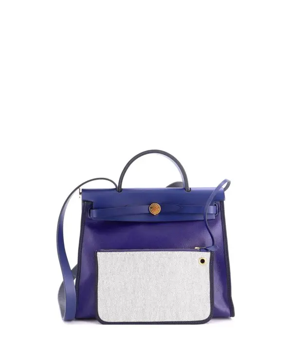 Hermès 31 Herbag Zip Berline Vache Canvas And Leather - Blue