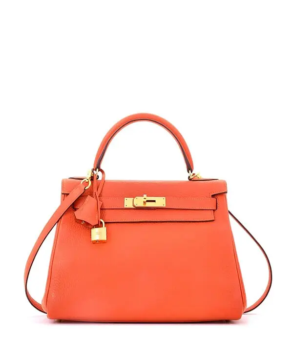 Hermès Kelly 28 Handbag Orange Clemence With Gold Hardware