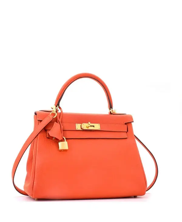 Hermès Kelly 28 Handbag Orange Clemence With Gold Hardware - Feu