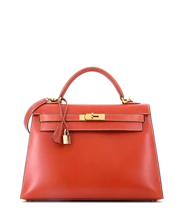 Hermès Kelly 32 Handbag Orange Box Calf With Gold Hardware - Brique