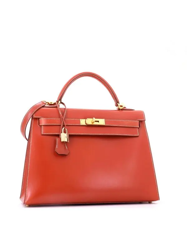 Hermès Kelly 32 Handbag Orange Box Calf With Gold Hardware - Brique