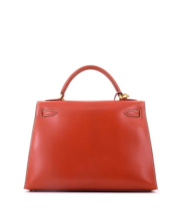 Hermès Kelly 32 Handbag Orange Box Calf With Gold Hardware - Brique