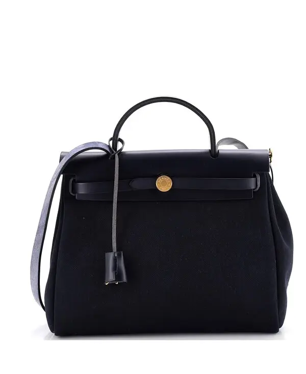 Hermès 31 Herbag Zip Leather And Toile - Blue