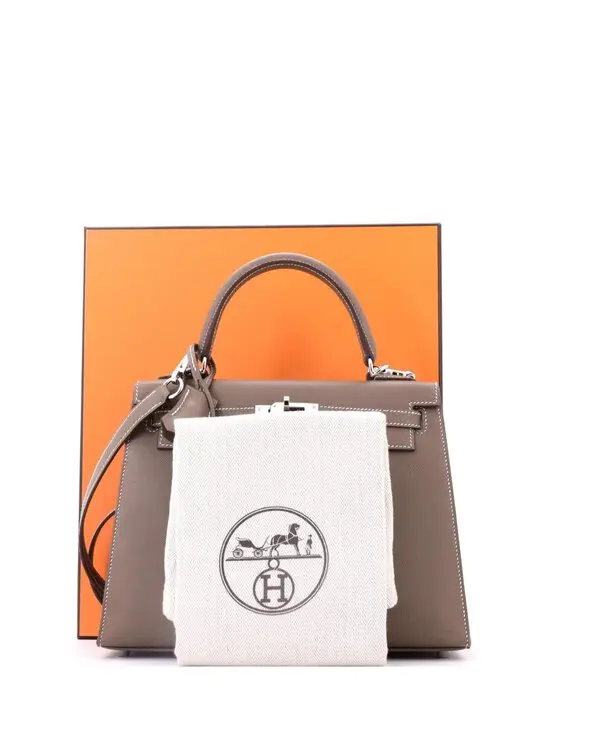 Hermès Kelly 25 Handbag Grey Madame With Palladium Hardware - Etoupe