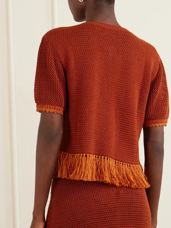 Escvdo Amada Crocheted Cotton T-shirt With Fringe