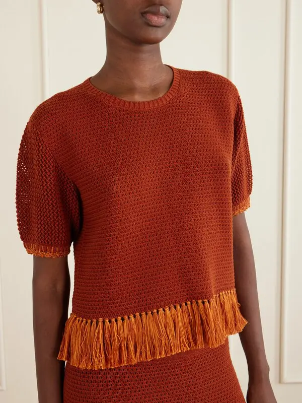 Escvdo Amada Crocheted Cotton T-shirt With Fringe