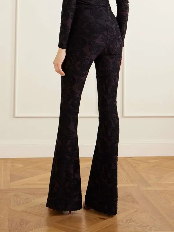 Etro Paisley-jacquard Chenille-trimmed Jersey Flared Pants