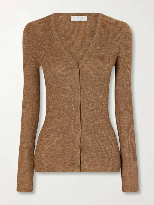 Gabriela Hearst Aiste Ribbed Cashmere, Silk And Hemp-blend Cardigan - Bronze