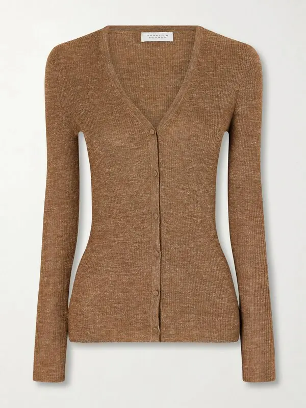 Gabriela Hearst Ribbed Cashmere, Silk, And Hemp-blend Cardigan - Metallic