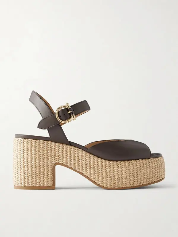 FERRAGAMO Nerea 90 Leather Platform Sandals - Brown