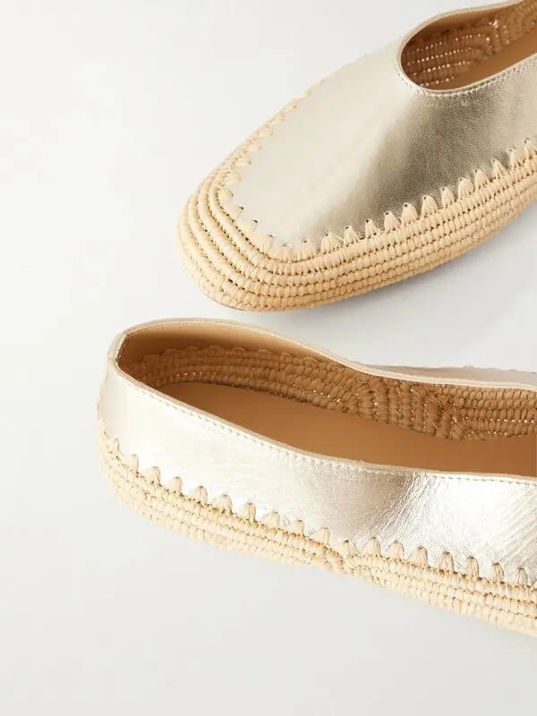 Gabriela Hearst Metallic Leather And Raffia Ballet Flats