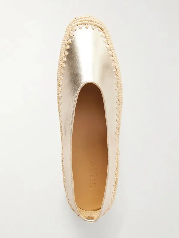 Gabriela Hearst Metallic Leather And Raffia Ballet Flats