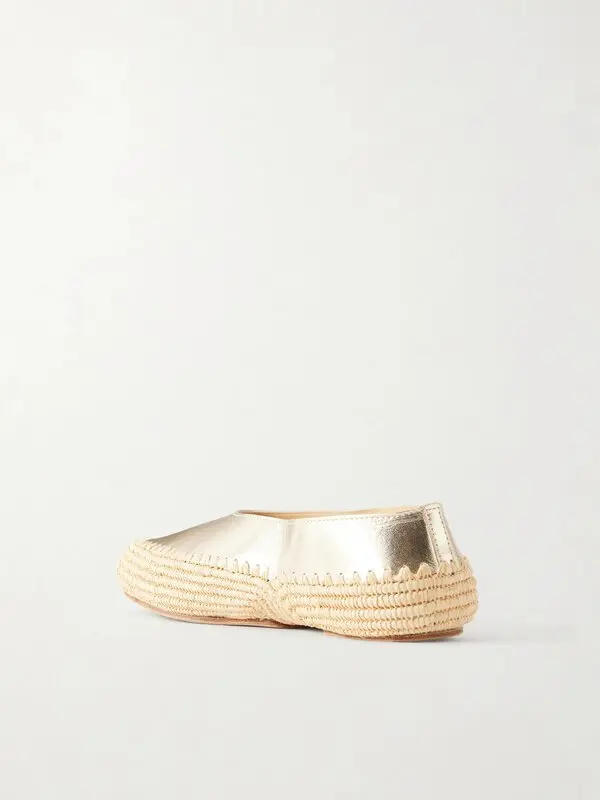 Gabriela Hearst Metallic Leather And Raffia Ballet Flats - Gold