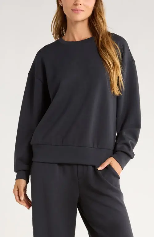 Zella Soft Luxe Boxy Crew Sweatshirt - Black