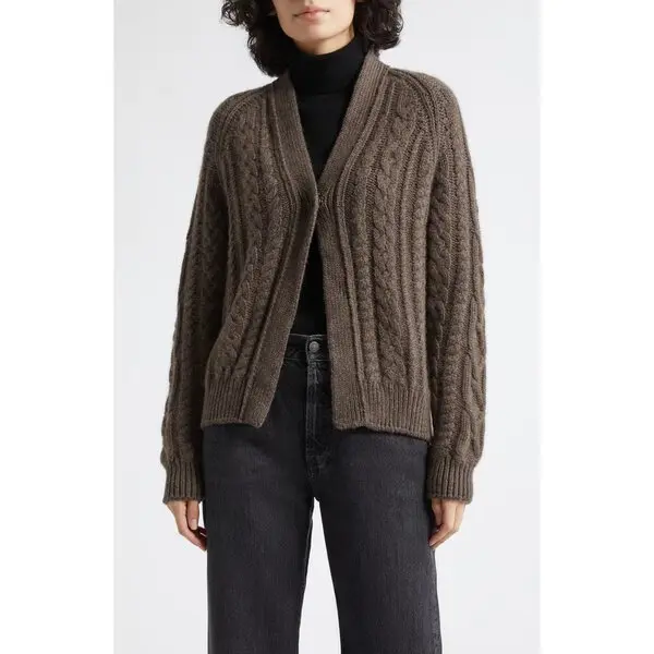 Johnstons Of Elgin Mabel Cable Stitch Cashmere V-neck Cardigan - Vole