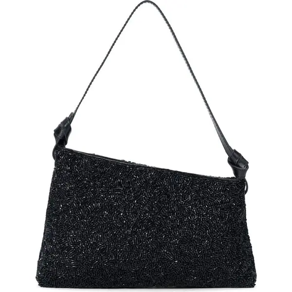 Staud Dani Mini Beaded Leather Shoulder Bag - Black