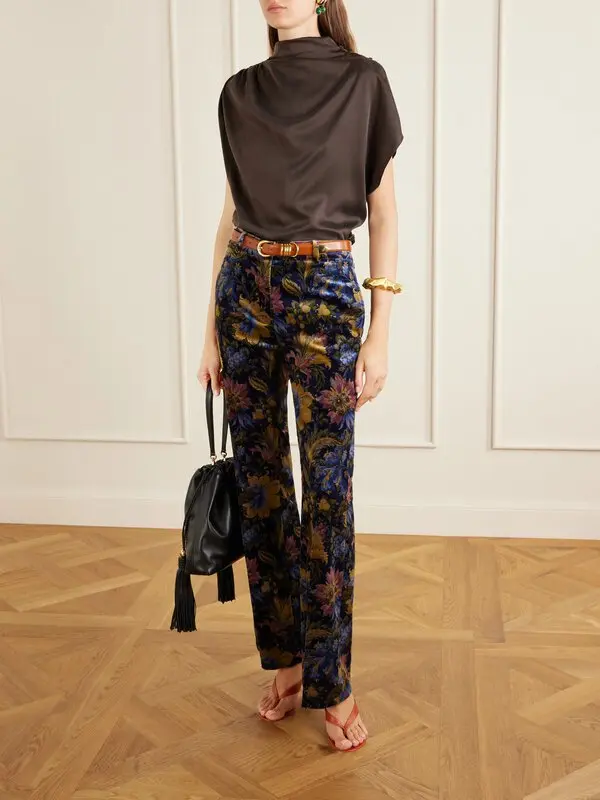 Etro Printed Cotton-blend Velvet Flared Pants - Blue